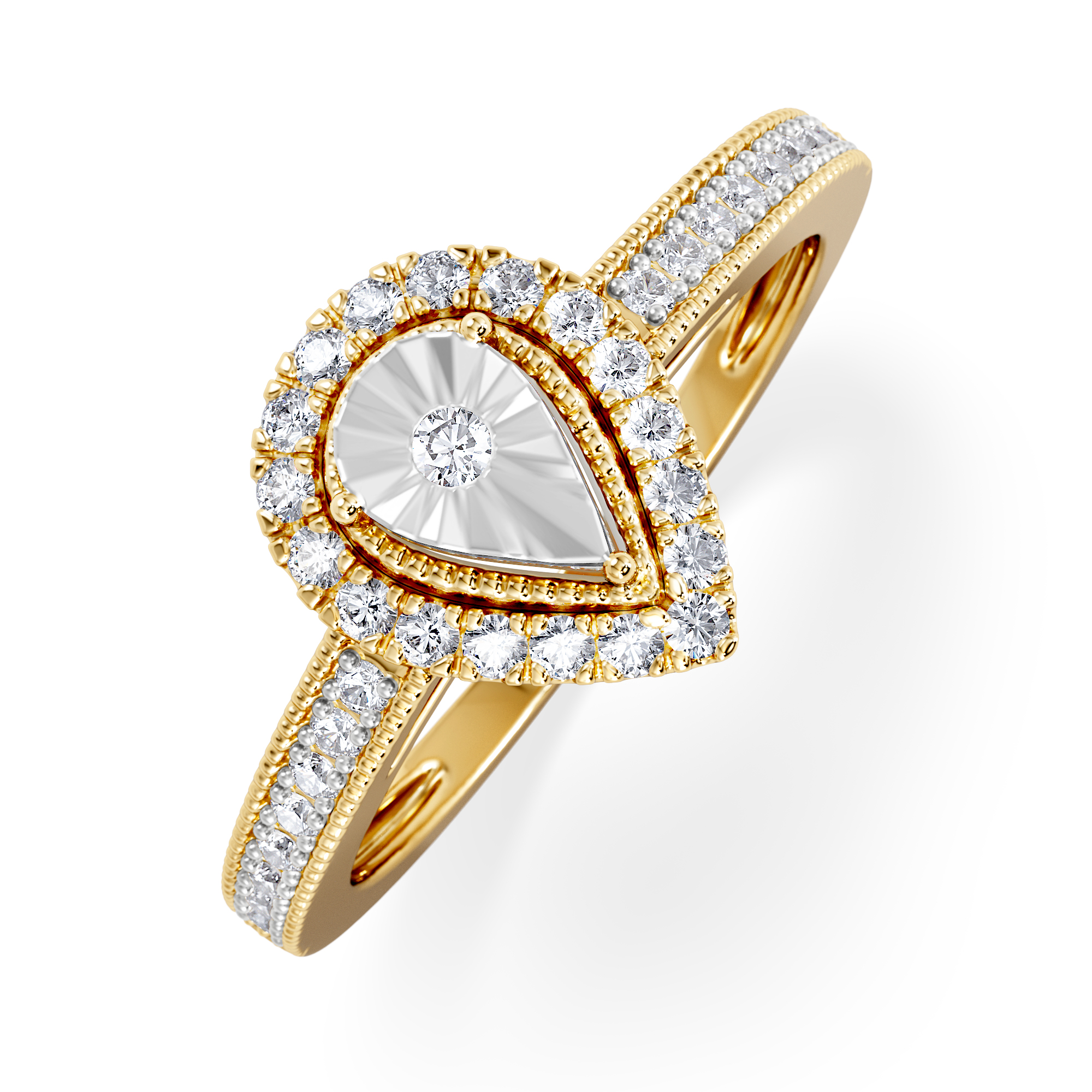Masami Pear Shaped Pave Diamond Engagement Ring 0.15ct 9K Yellow Gold