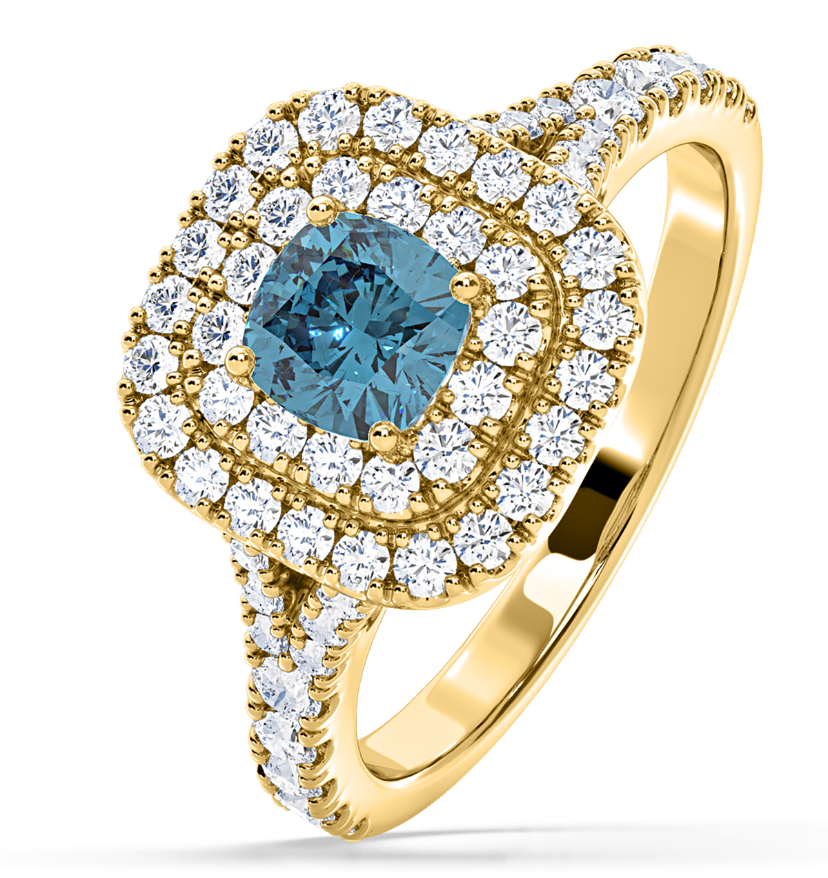 Anastasia Blue Lab Diamond 1.30ct Halo Ring in 18K Yellow Gold Elara Collection
