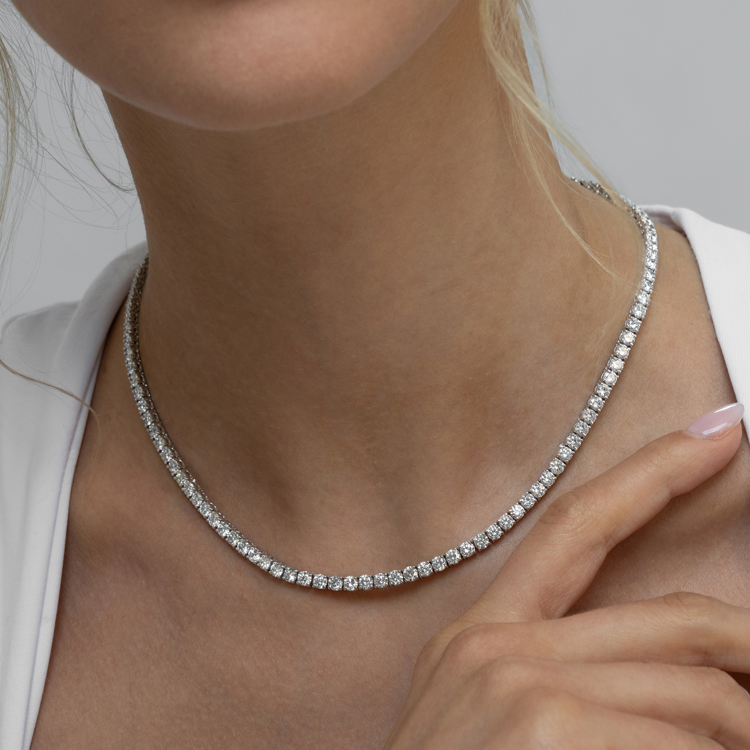15.00ct Lab Diamond Tennis Necklace 3 4 Set in 9K White Gold F VS