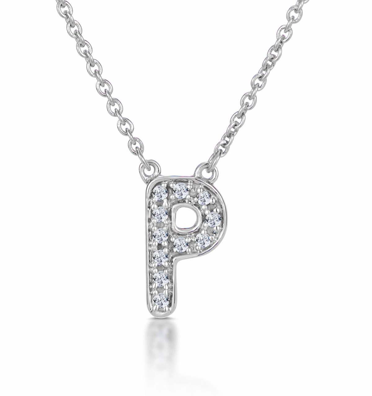 Initial 'P' Necklace Lab Diamond Encrusted Pave Set in 925 Sterling Silver